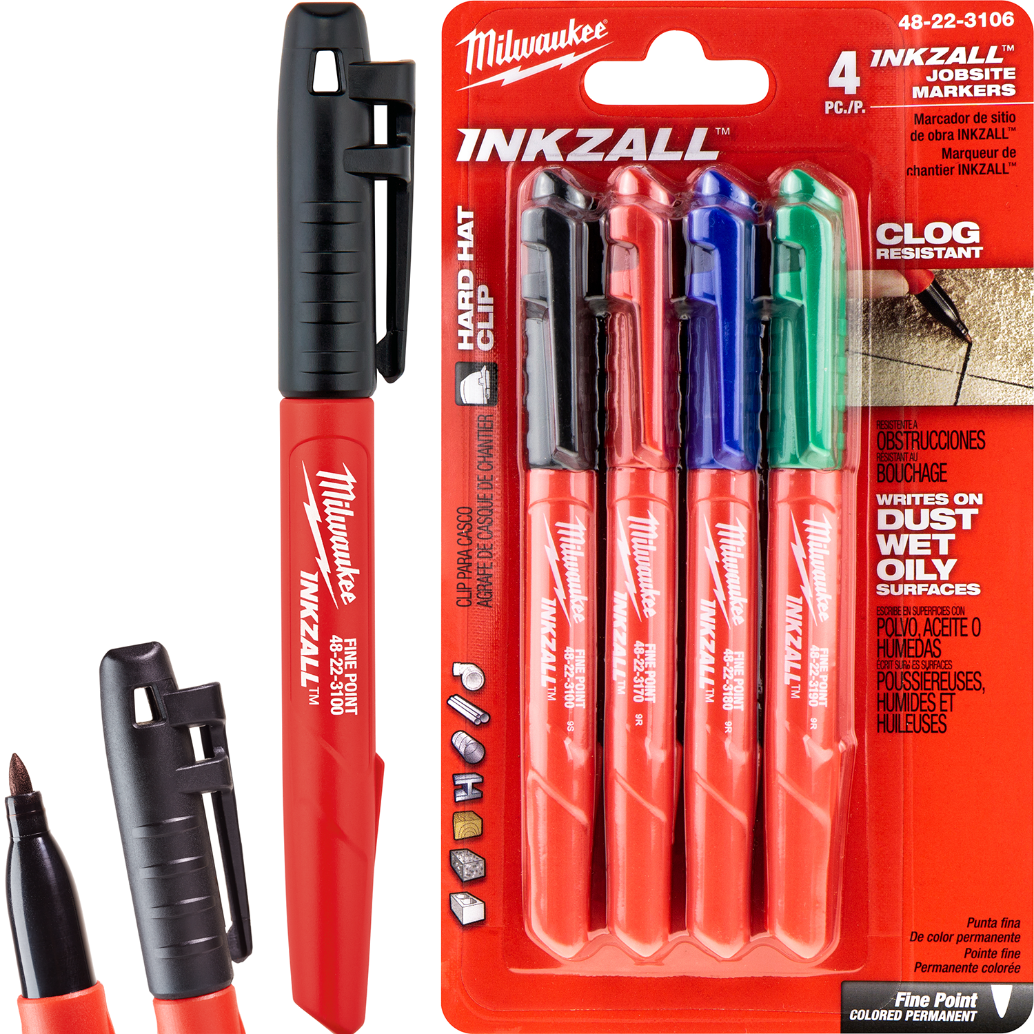 Markery budowlane Milwaukee INKZALL (zestaw 4 kolory) | Sklep Hanex.pl