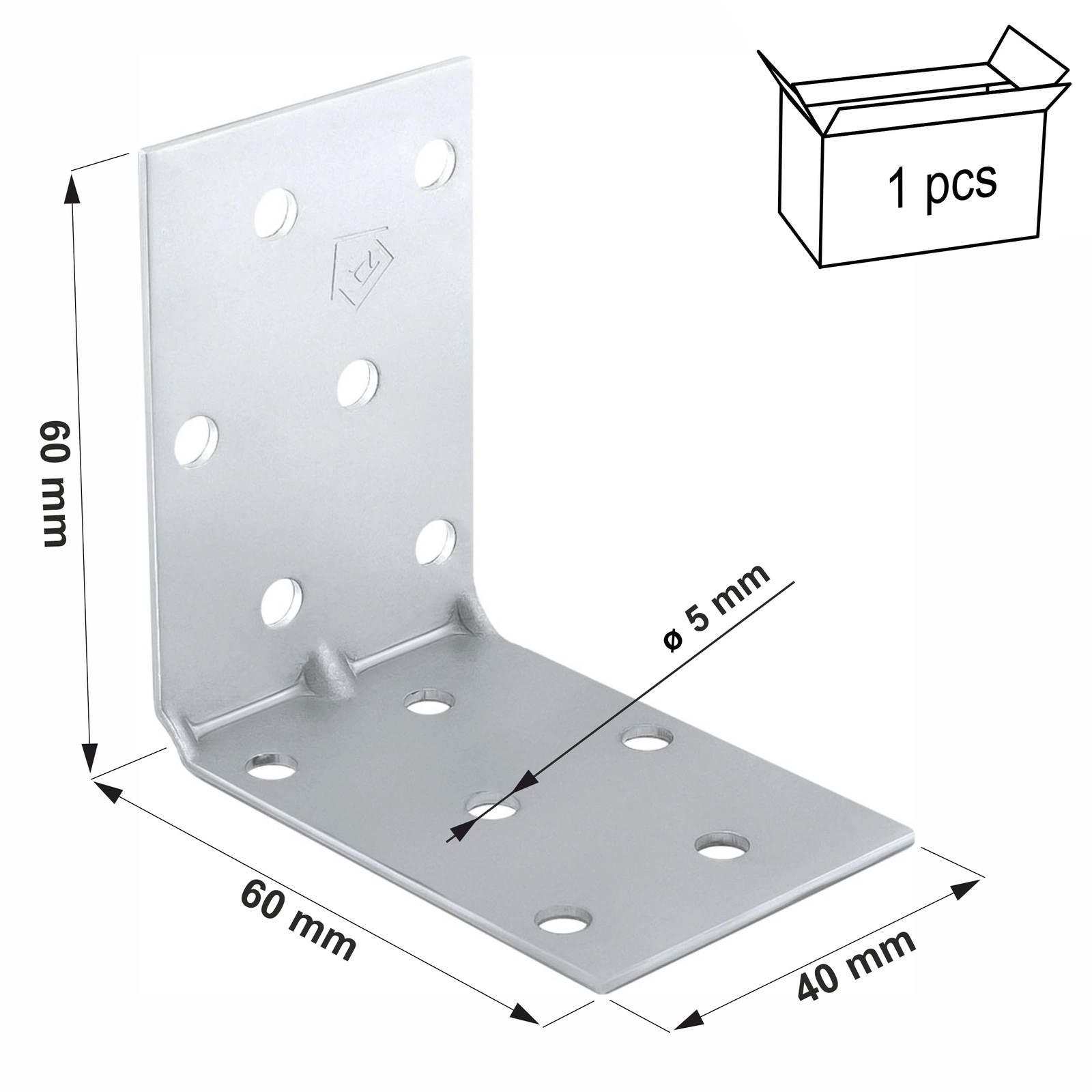 Kątownik stalowy montażowy 60x60x40 x 1,5mm 1 szt. Wzmocniony KMP4 | Sklep Hanex.pl