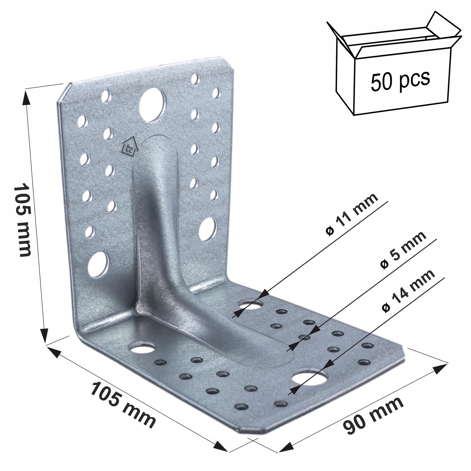 Kątowniki ciesielskie stalowe 105x105x90x1,5mm 50szt perforowane wzmoc ...